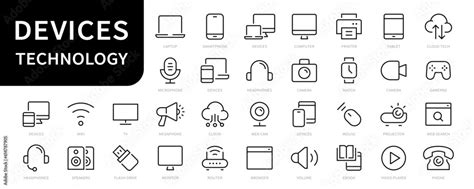 Device And Technology Thin Line Icon Set Device Icons Devices Icon Collection Computer Laptop
