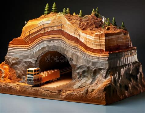 A Cross Section Model Of A Mining Tunnel Illustrating Various