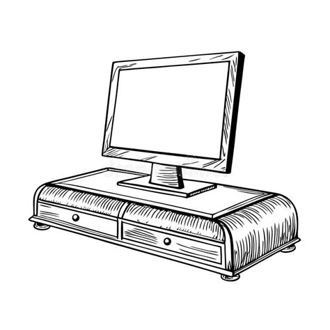 Vintage Crt Computer Monitor On Desk Stand Retro Technology Illustration Ai Generative Stock