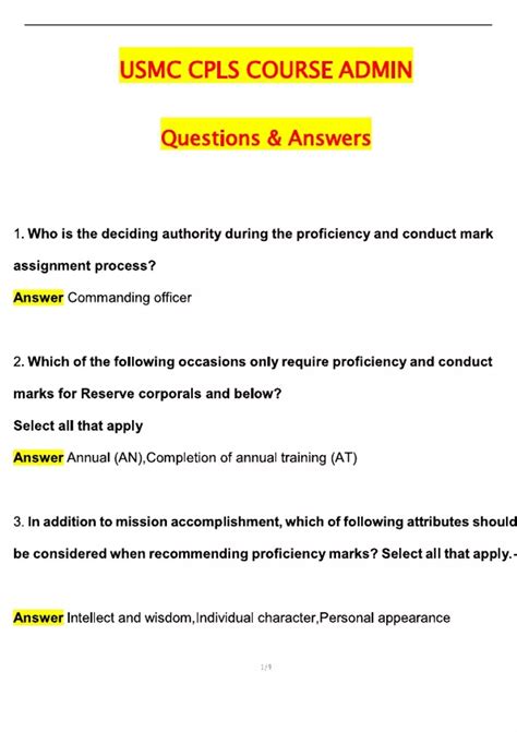 Usmc Corporals Course Administration Test Latest 2025 2026 Update Questions And Verified
