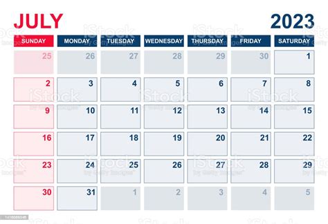 July 2023 Calendar Calendar Planner Design Template Week Starts On