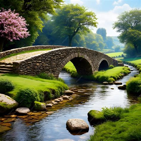 Premium Ai Image This Stone Bridge Nestled Within The Serene Bucolic