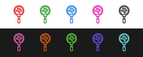 흑백 배경에 격리 된 줄 프라이팬 아이콘을 설정합니다 튀김 또는 구운 음식 기호 벡터 가정 생활에 대한 스톡 벡터 아트 및 기타