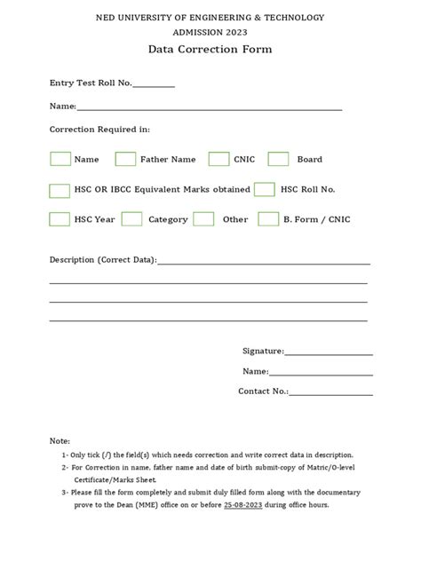 Data Correction Form Pdf