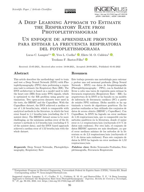 Pdf A Deep Learning Approach To Estimate The Respiratory Rate From Photoplethysmogram