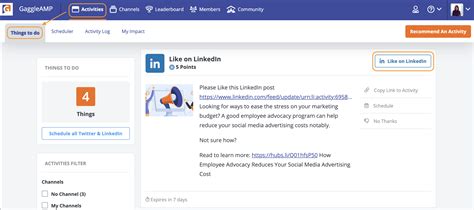 Using The React On Linkedin Activity In Gaggleamp Knowledge Center
