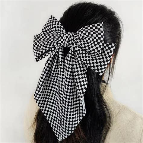 时尚黑白格纹蝴蝶结弹簧夹半扎发夹子秋冬复古发夹学院风发饰批发 阿里巴巴