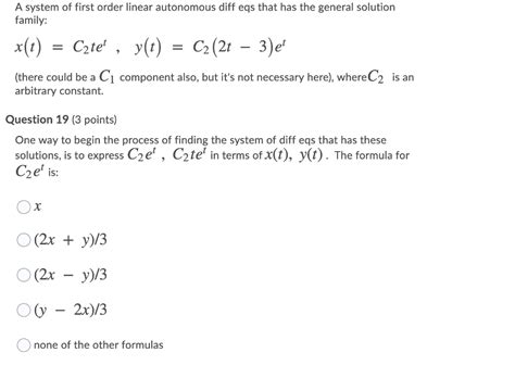 Solved A System Of First Order Linear Autonomous Diff Eqs
