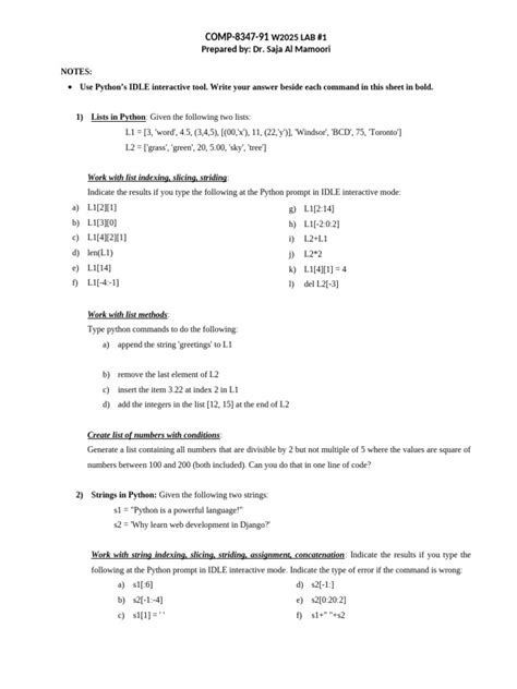 Lab1 W2025 Pdf String Computer Science Python Programming