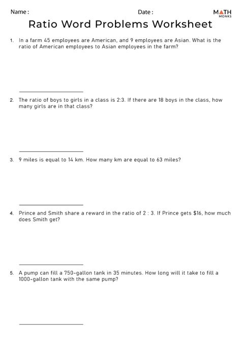 Ratio Word Problems Worksheets Math Monks