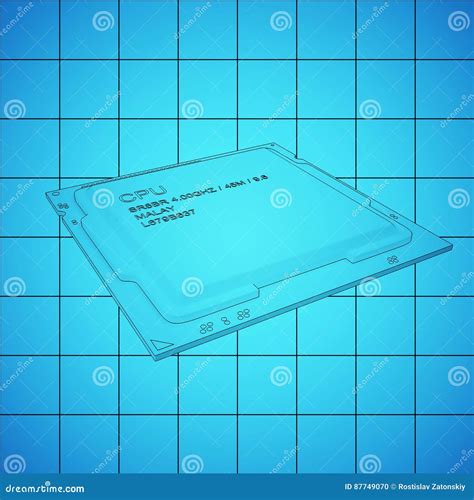 Cpu Blue Print Thin Line Illustration Black Outline Symbol On Blue Background 3d Rendering