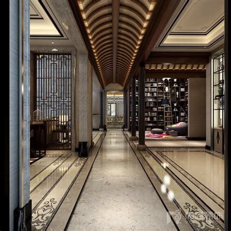 中式室内长廊中式长廊新中式卧室文秘苑图库