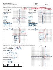 Unit Review Key Rational Functions Pdf Accelerated Algebra Unit Review Rational