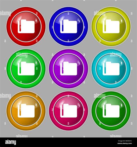 Document Folder Icon Sign Symbol On Nine Round Colourful Buttons Vector Illustration Stock