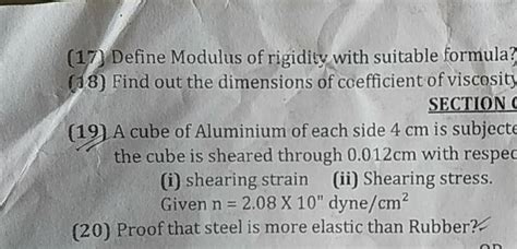Define Modulus Of Rigidity With Suitable Formula D Find Out The