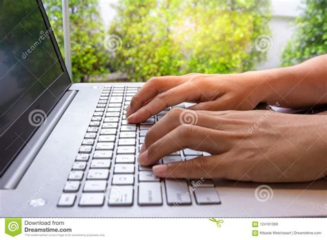 Businesswoman Hands Typing On Laptop Keyboard At Cafe Stock Image Image Of Browsing Adult
