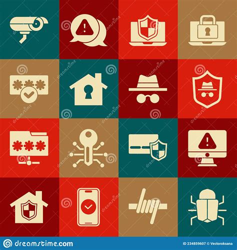 Set System Bug Monitor With Exclamation Mark Incognito Mode Laptop Protected Shield House