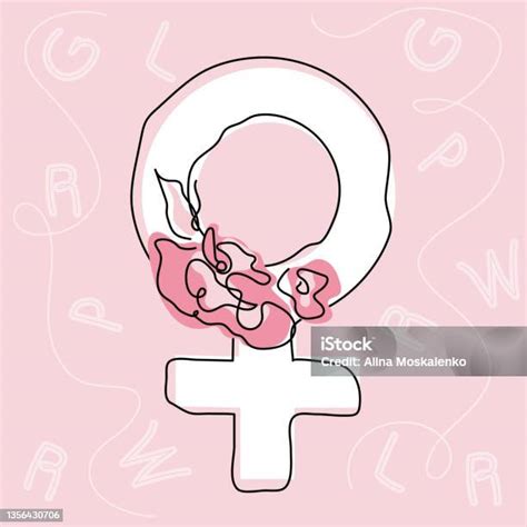 페미니스트 벡터 Femail 기호와 소녀 전원 문자 일러스트레이션 연속 라인 아트 여성의 권리에 대한 스톡 벡터 아트 및 기타 이미지 여성의 권리