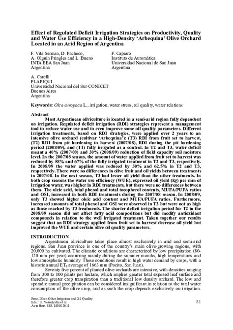 Pdf Effect Of Regulated Deficit Irrigation Strategies On Productivity Quality And Water Use