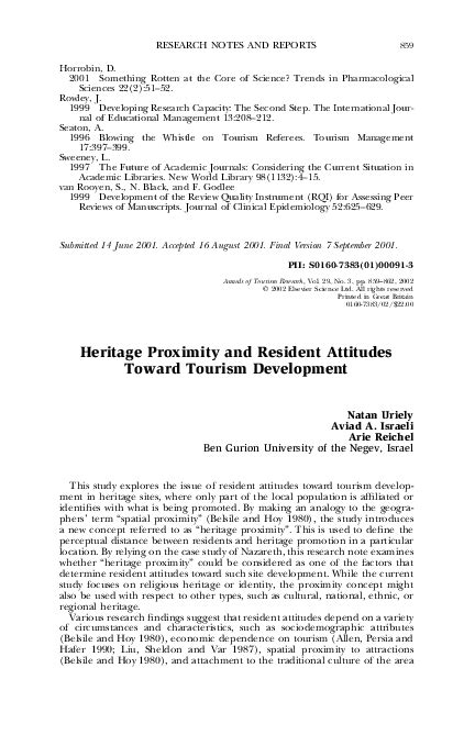 Pdf Heritage Proximity And Resident Attitudes Toward Tourism Development