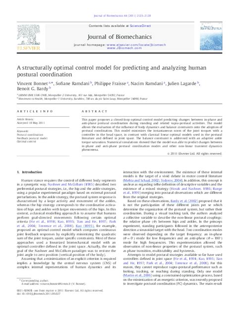 pdf a structurally optimal control model for predicting and analyzing human postural coordination