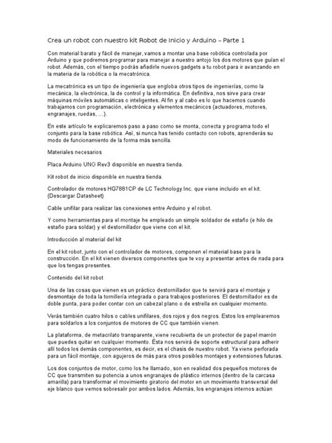 Crea Un Robot Con Nuestro Kit Robot De Inicio Y Arduino Pdf Arduino