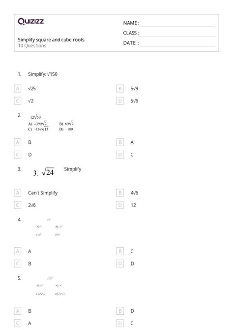 50 cube roots worksheets for 11th class on quizizz free and printable