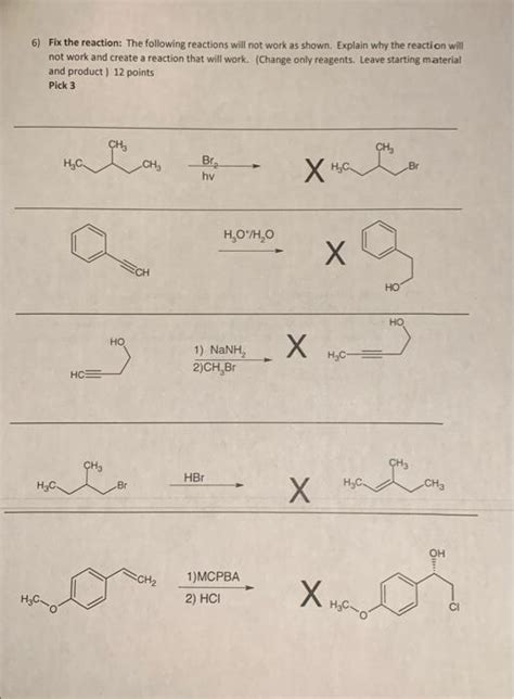Solved Fix The Reaction The Following Reactions Will Not Chegg Com