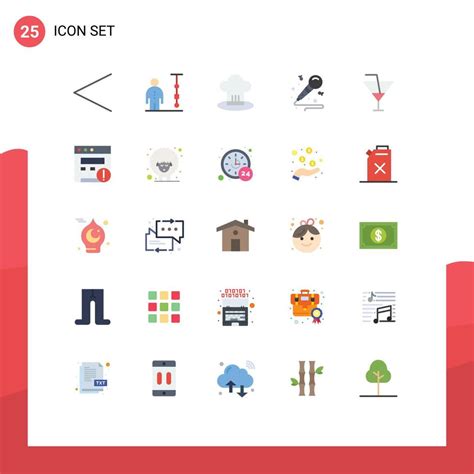 Pictogram Set Of 25 Simple Flat Colors Of Drink Hobbies Cafe Music