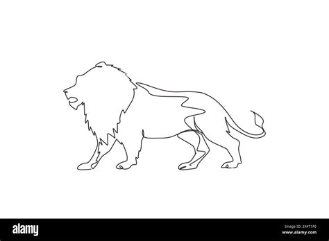 Single Continuous Line Drawing Strong Lion Standing Full Body King Of The Jungle Strong Feline