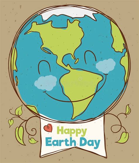 Gl Cklicher Planet Mit Tag Der Erde Zeichen Vektor Illustration Vektor Abbildung Illustration