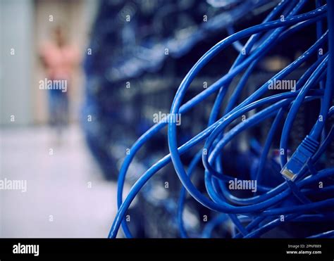 Close Up Of Computer Cables In Server Room Stock Photo Alamy