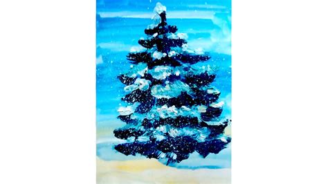 How To Draw Pine Tree In Winter Как нарисовать ёлку зимнем лесу Jak Narysować świerk Youtube