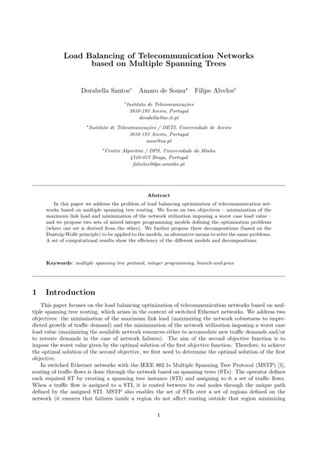 Pdf Load Balancing Of Telecommunication Networks Based On Multiple