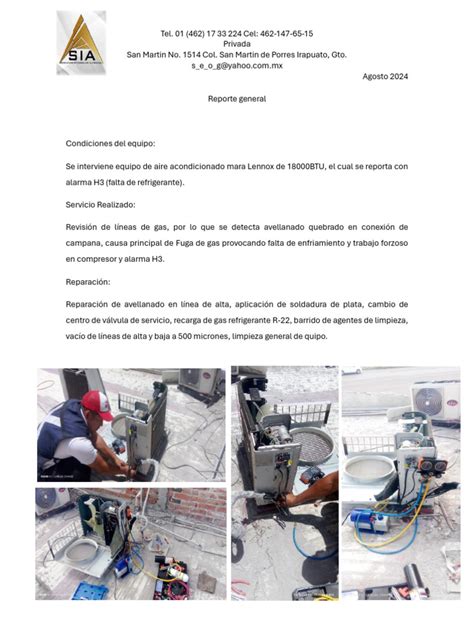 Reporte General De Servicio A Aire Acondiconado Pdf
