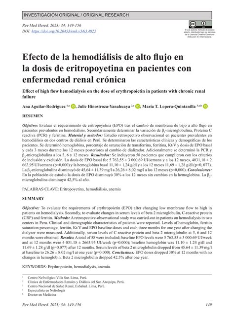 Pdf Efecto De La Hemodiálisis De Alto Flujo En La Dosis De