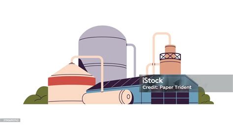 저수조 벙커가 있는 제조소 건물 설탕 기름 유제품 복합 사료 공장 제조 탱크가 있는 생산 공장 중공업 또는 식품 산업 흰색에 평평한 고립 된 벡터 그림 건설 산업에 대한