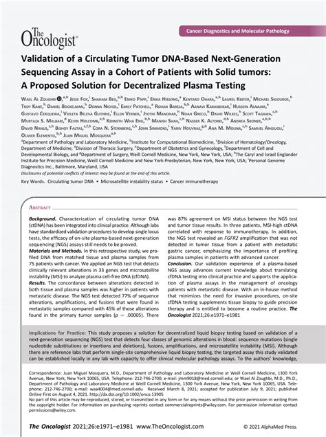 Pdf Validation Of A Ctdna ‐based Next‐generation Sequencing Assay In