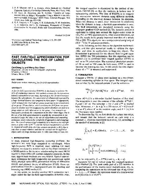 Pdf Fast Far Field Approximation For Calculating The Rcs Of Large Objects