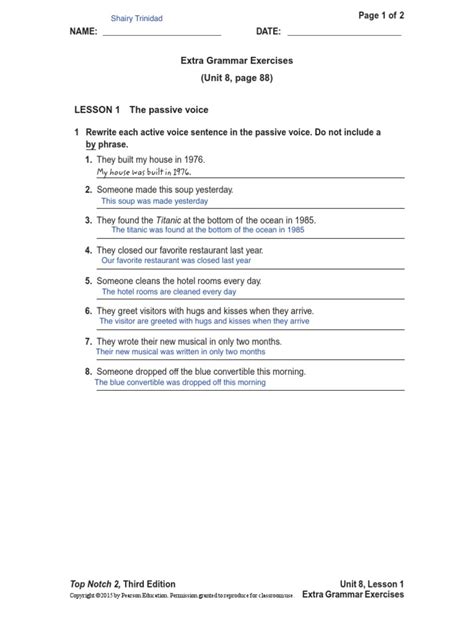 Extra Grammar Exercises Unit 8 Page 88 Top Notch 2 Third Edition