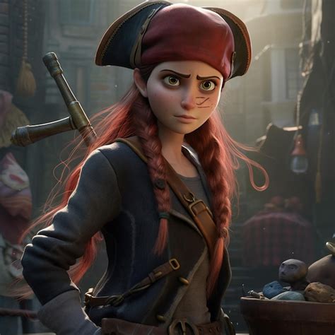 Premium Photo A Girl With Red Hair And A Hat With The Word Pirates On It