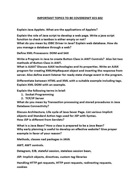 Wt Imp Questions For Aktu Exam Pdf