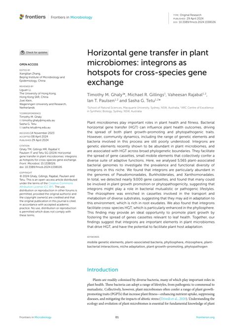 Pdf Horizontal Gene Transfer In Plant Microbiomes Integrons As Hotspots For Cross Species
