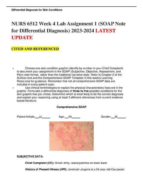 Nurs 6512 Week 4 Lab Assignment 1 Soap Note For Differential Diagnosis