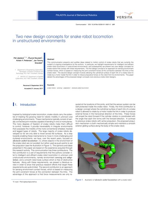 PDF Two New Design Concepts For Snake Robot Locomotion In Unstructured Environments