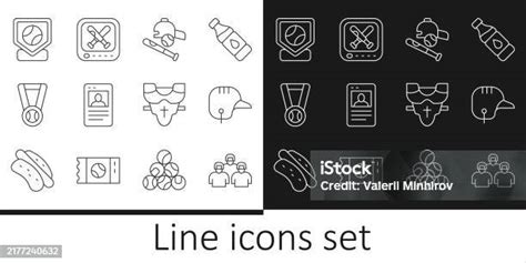 야구 선수 팀 야구 헬멧 공이 있는 방망이 모자 카드 메달 선수 가슴 보호대 및 모니터 게임 아이콘을 설정합니다 벡터 1위에 대한 스톡 벡터 아트 및 기타 이미지 Istock