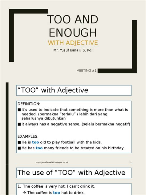 Using Too And Enough With Adjectives Pdf Adjective Grammar