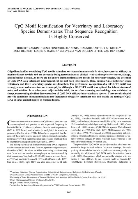 Pdf Cpg Motif Identification For Veterinary And Laboratory Species Demonstrates That Sequence