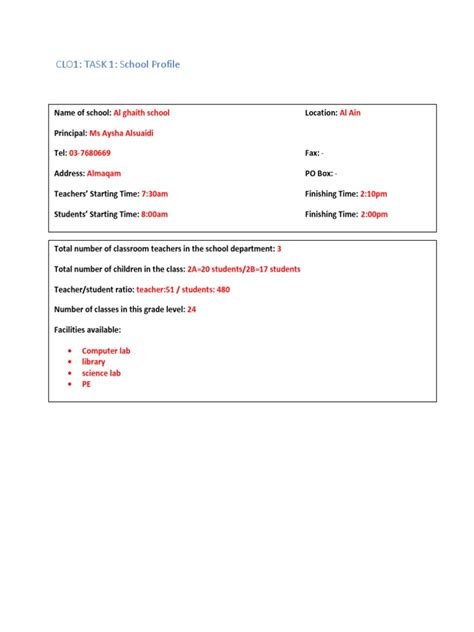 clo1 task 1 school profile pdf