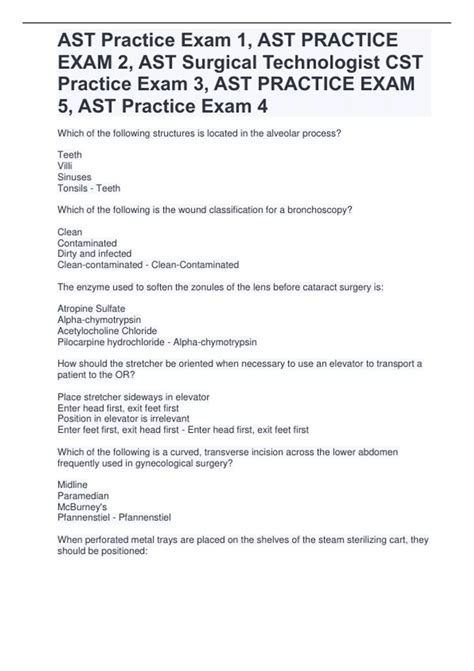Ast Practice Exam 1 Ast Practice Exam 2 Ast Surgical Technologist Cst Practice Exam 3 Ast